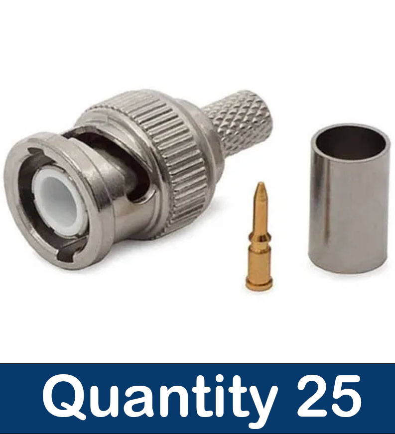 25 x BNC Crimp Male Connectors Plugs 3 Piece for RG59 Coaxial CCTV ...
